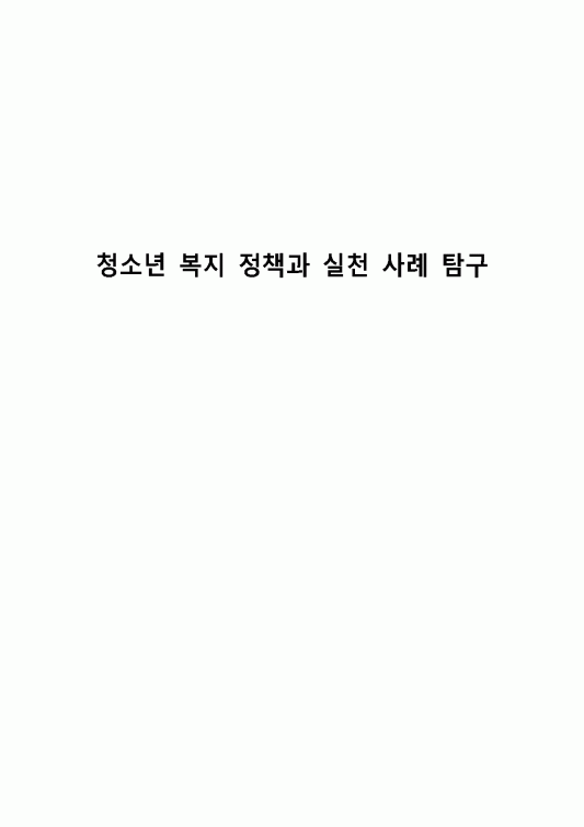 청소년 복지 정책과 실천 사례 탐구