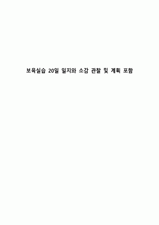 보육실습 20일 일지와 소감 관찰 및 계획 포함