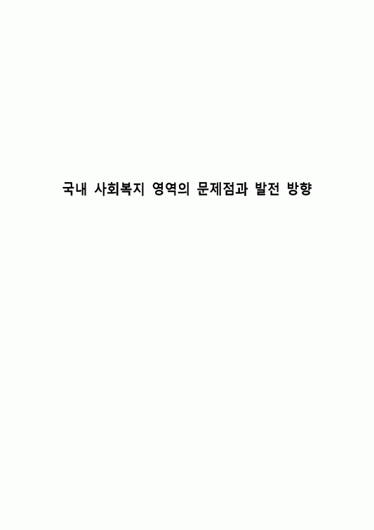 국내 사회복지 영역의 문제점과 발전 방향