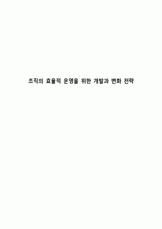 조직의 효율적 운영을 위한 개발과 변화 전략
