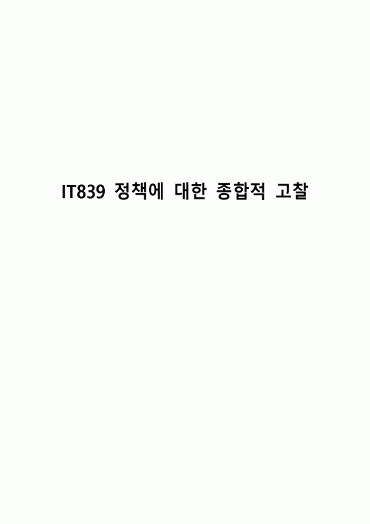 IT839 정책에 대한 종합적 고찰