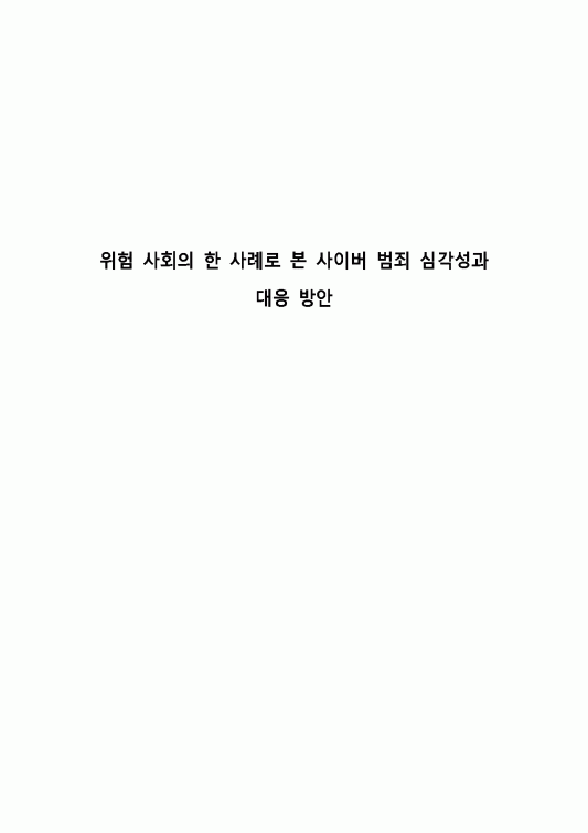 위험 사회의 한 사례로 본 사이버 범죄 심각성과 대응 방안
