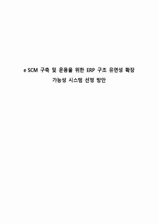 e SCM 구축 및 운용을 위한 ERP 구조 유연성 확장 가능성 시스템 선정 방안