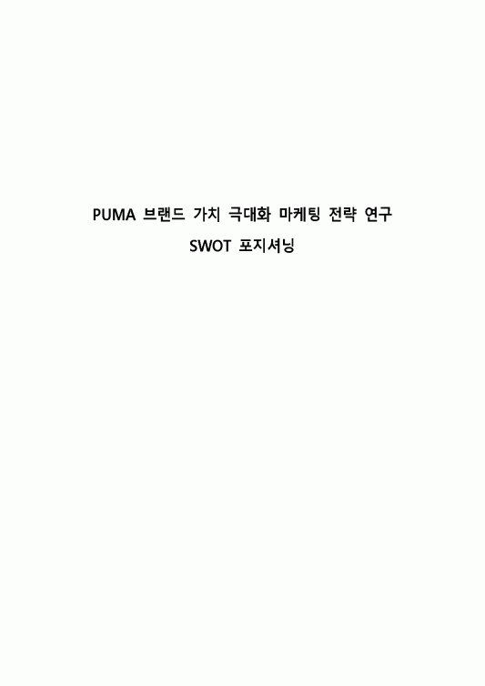 PUMA 브랜드 가치 극대화 마케팅 전략 연구 SWOT 포지셔닝