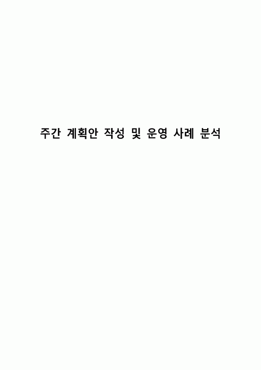 주간 계획안 작성 및 운영 사례 분석