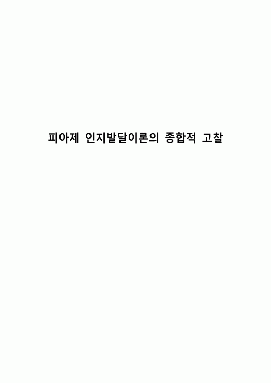 피아제 인지발달이론의 종합적 고찰