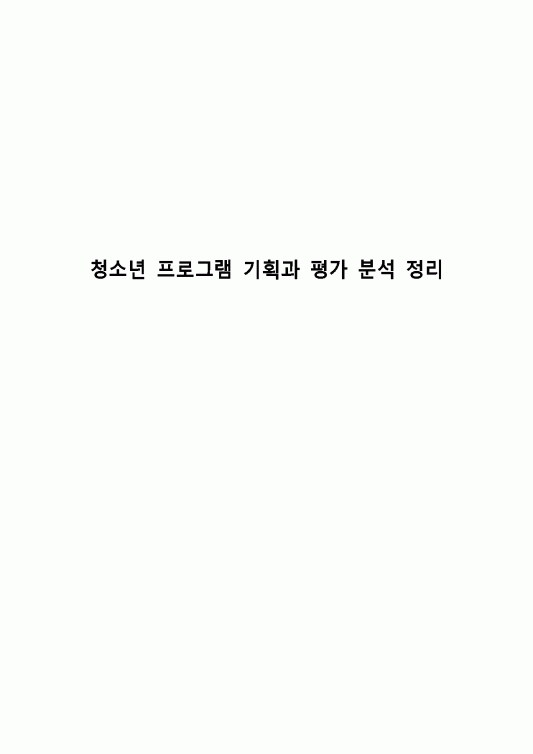 청소년 프로그램 기획과 평가 분석 정리