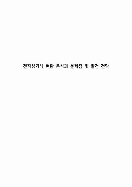전자상거래 현황 분석과 문제점 및 발전 전망