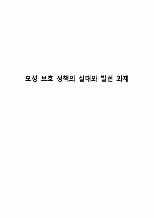모성 보호 정책의 실태와 발전 과제