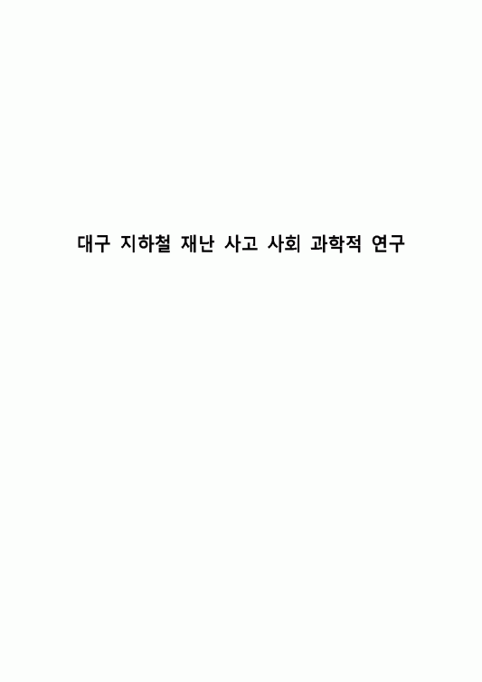 대구 지하철 재난 사고 사회 과학적 연구