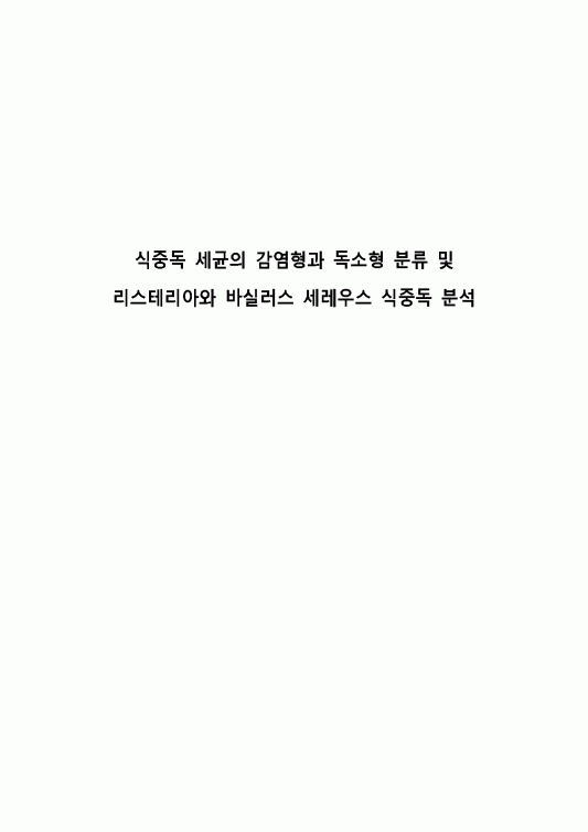 식중독 세균의 감염형과 독소형 분류 및 리스테리아와 바실러스 세레우스 식중독 분석