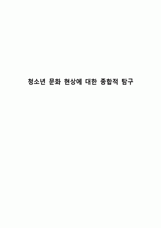 청소년 문화 현상에 대한 종합적 탐구