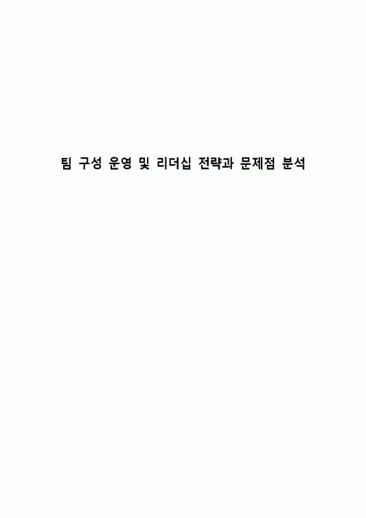 팀 구성 운영 및 리더십 전략과 문제점 분석