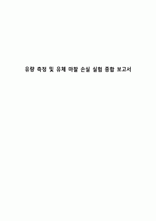 유량 측정 및 유체 마찰 손실 실험 종합 보고서
