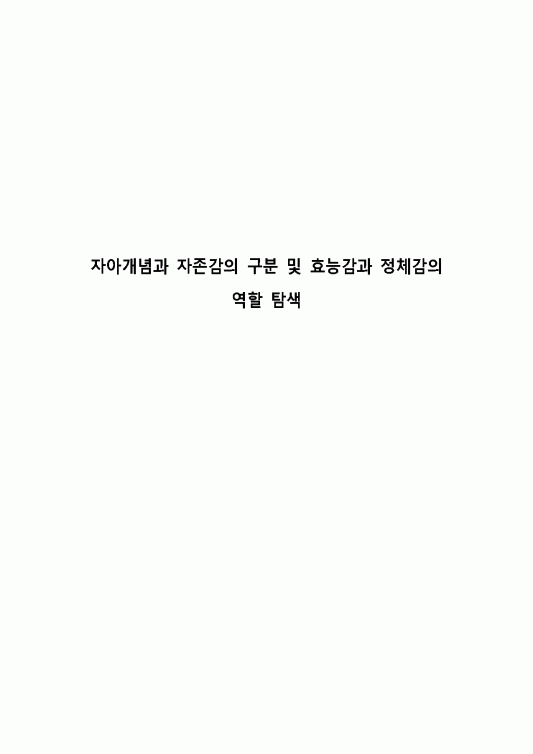 자아개념과 자존감의 구분 및 효능감과 정체감의 역할 탐색