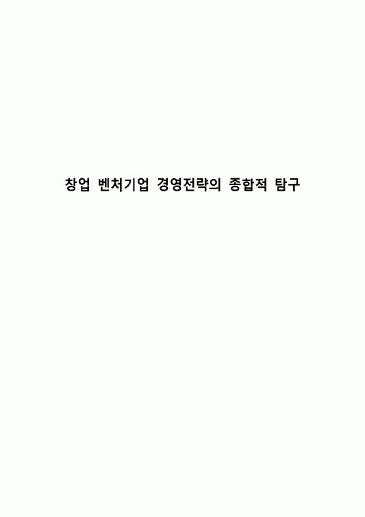 창업 벤처기업 경영전략의 종합적 탐구