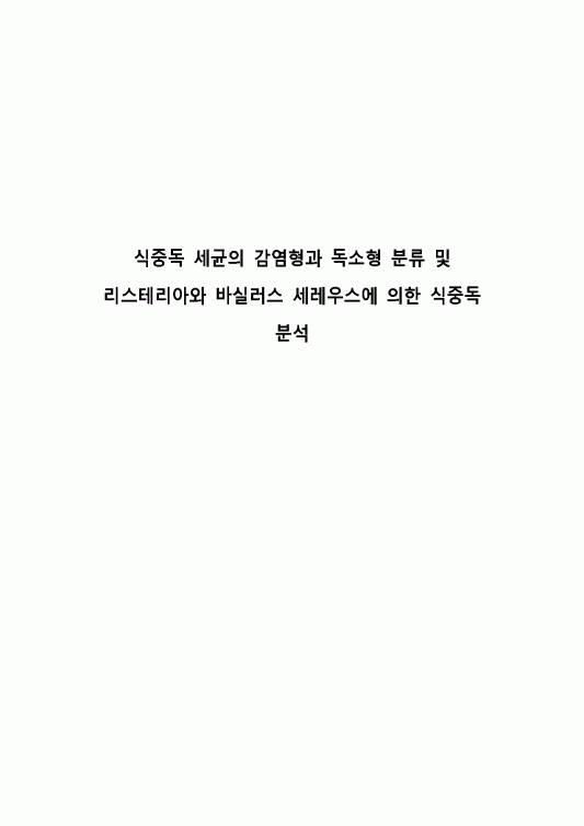 식중독 세균의 감염형과 독소형 분류 및 리스테리아와 바실러스 세레우스에 의한 식중독 분석