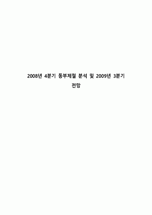2008년 4분기 동부제철 분석 및 2009년 3분기 전망