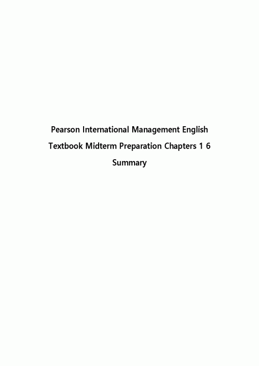 Pearson International Management English Textbook Midterm Preparation Chapters 1 6 Summary