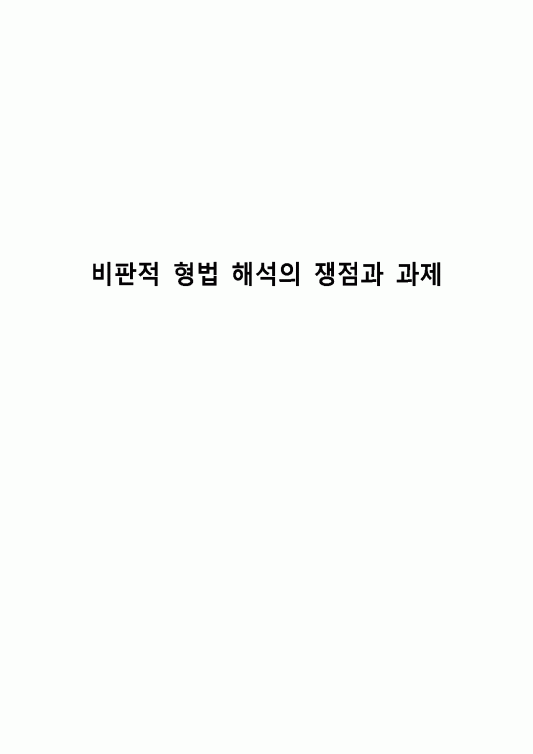 비판적 형법 해석의 쟁점과 과제