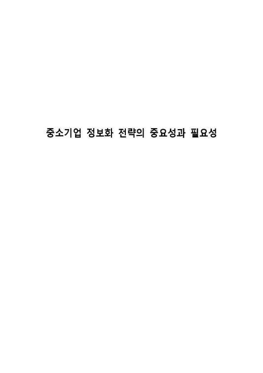 중소기업 정보화 전략의 중요성과 필요성