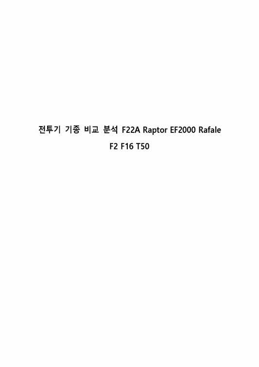 전투기 기종 비교 분석 F22A Raptor EF2000 Rafale F2 F16 T50
