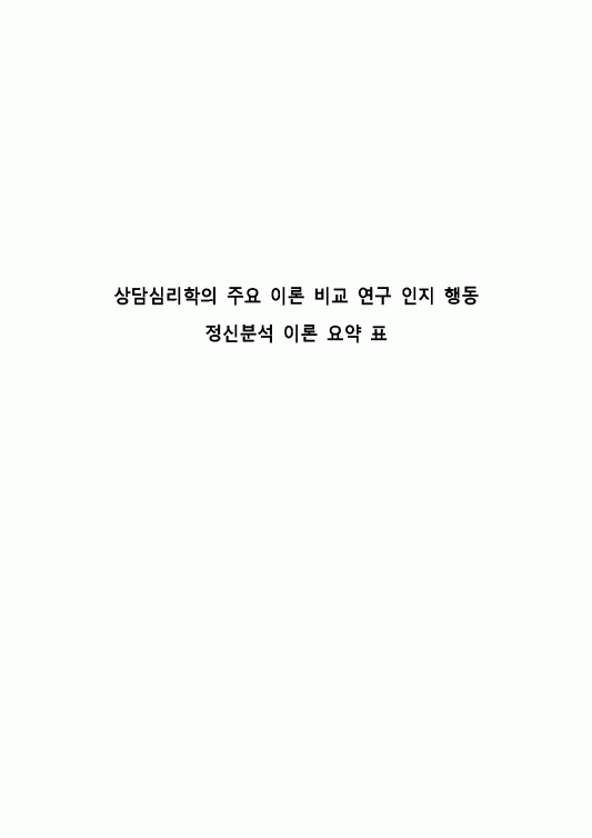 상담심리학의 주요 이론 비교 연구 인지 행동 정신분석 이론 요약 표