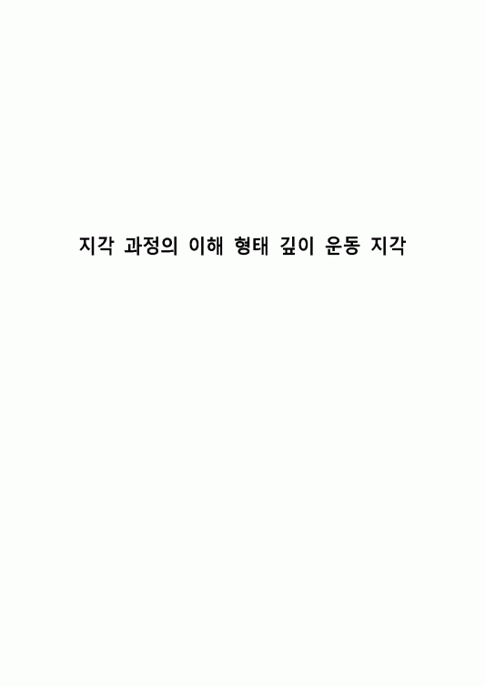지각 과정의 이해 형태 깊이 운동 지각
