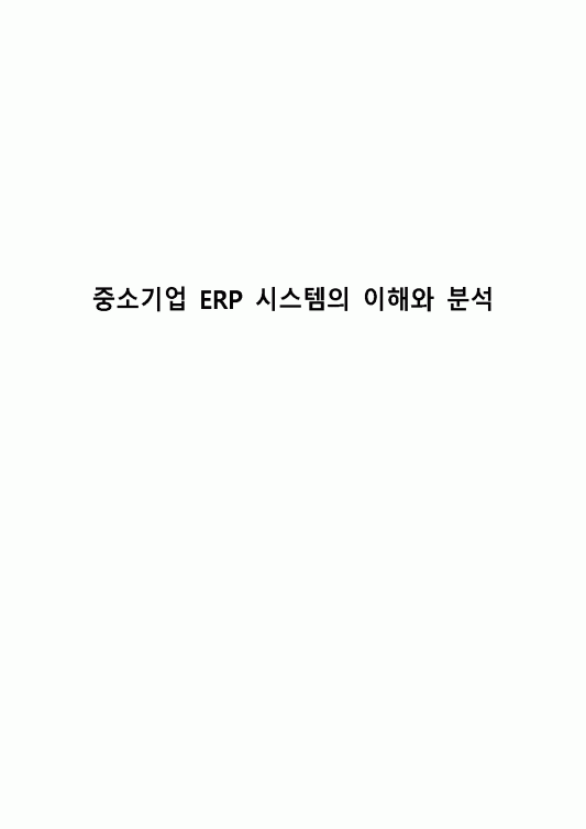 중소기업 ERP 시스템의 이해와 분석