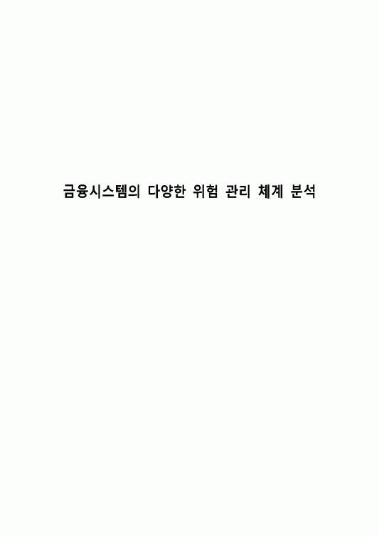 금융시스템의 다양한 위험 관리 체계 분석