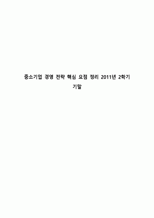 중소기업 경영 전략 핵심 요점 정리 2011년 2학기 기말