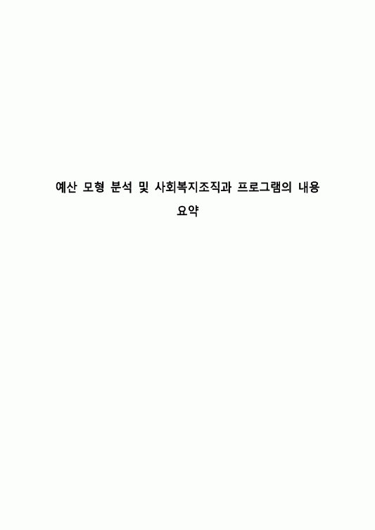 예산 모형 분석 및 사회복지조직과 프로그램의 내용 요약
