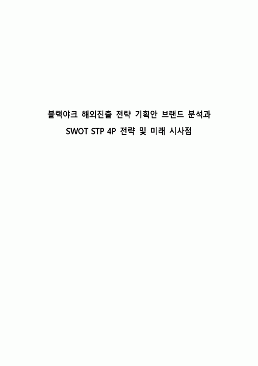 블랙야크 해외진출 전략 기획안 브랜드 분석과 SWOT STP 4P 전략 및 미래 시사점