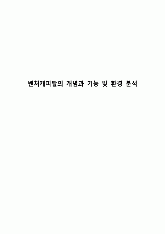 벤처캐피탈의 개념과 기능 및 환경 분석