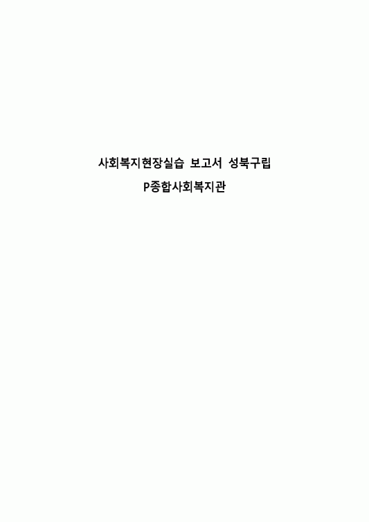 사회복지현장실습 보고서 성북구립 P종합사회복지관