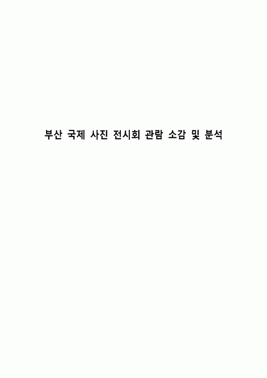 부산 국제 사진 전시회 관람 소감 및 분석