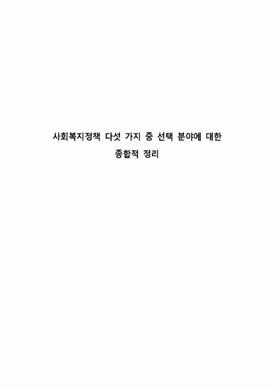 사회복지정책 다섯 가지 중 선택 분야에 대한 종합적 정리