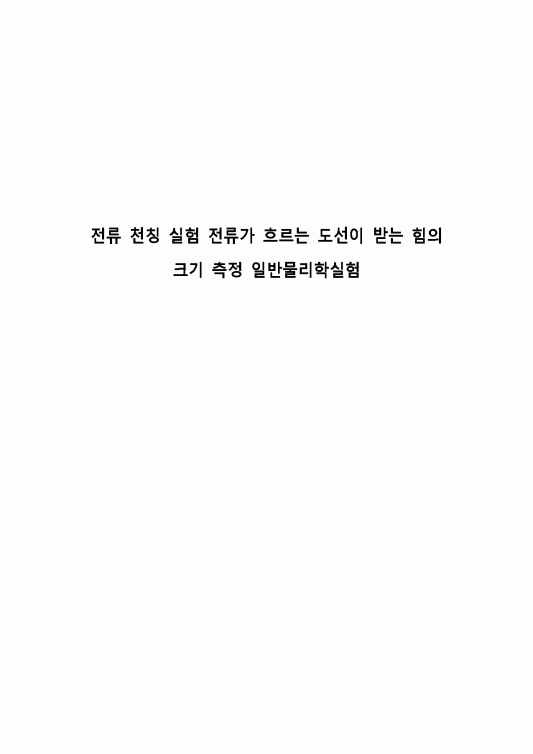 전류 천칭 실험 전류가 흐르는 도선이 받는 힘의 크기 측정 일반물리학실험