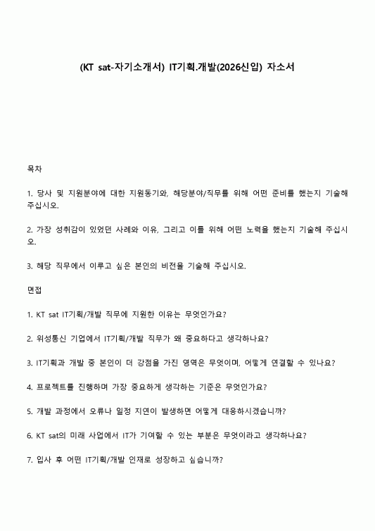 (KT sat-자기소개서) IT기획