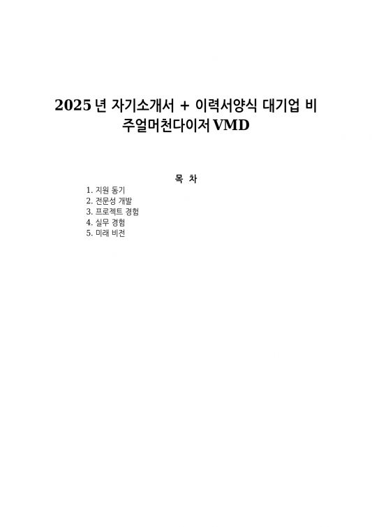 2025년 자기소개서 + 이력서양식 대기업 비주얼머천다이저VMD