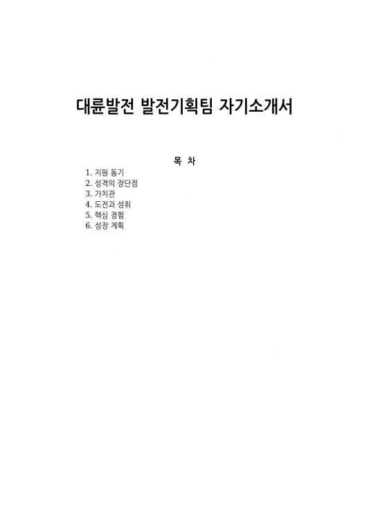 대륜발전 발전기획팀 자기소개서