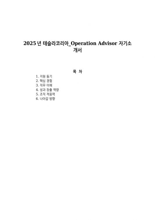 2025년 테슬라코리아_Operation Advisor 자기소개서