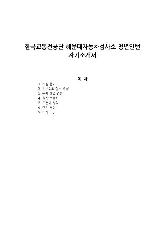 한국교통전공단 해운대자동차검사소 청년인턴 자기소개서