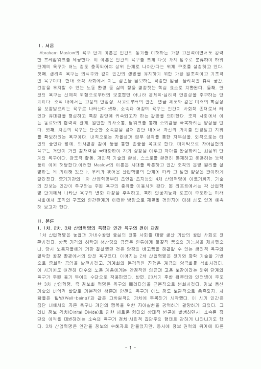 조직행동론- Maslow의 욕구 계층설과 산업 혁명