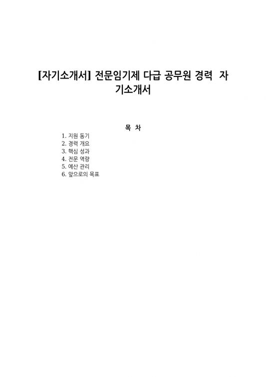 [자기소개서] 전문임기제 다급 공무원 경력 자기소개서