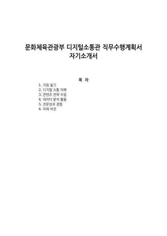 문화체육관광부 디지털소통관 직무수행계획서 자기소개서