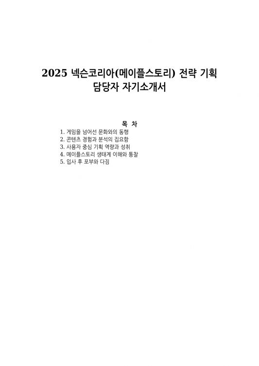 2025 넥슨코리아(메이플스토리) 전략 기획 담당자 자기소개서