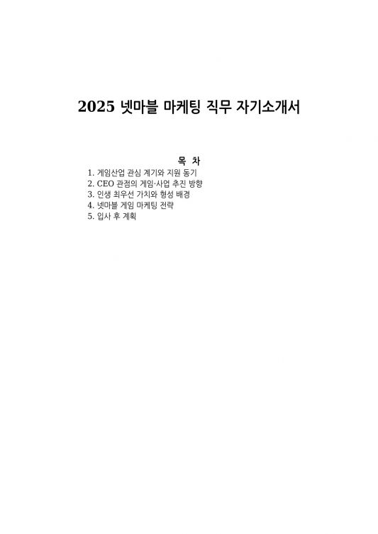 2025 넷마블 마케팅 직무 자기소개서