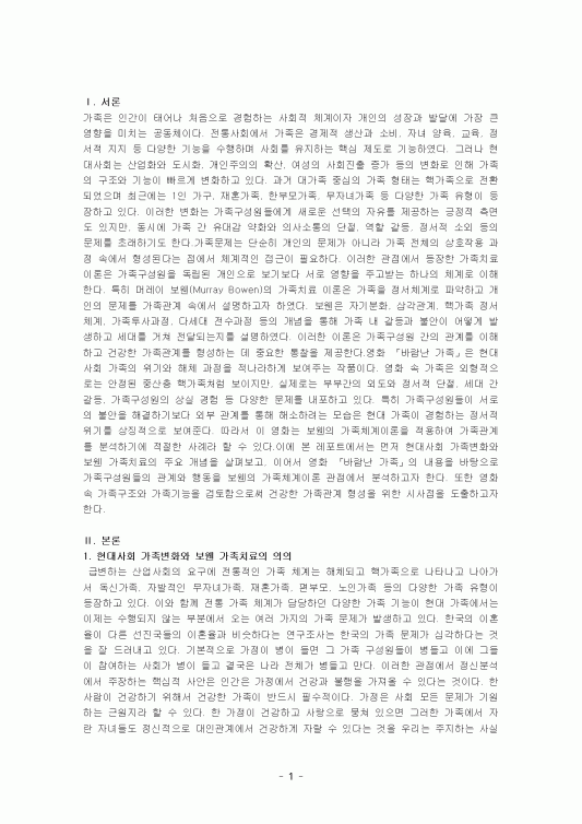 가족상담 및 가족치료-보웬의 다세대가족치료이론이 들어있는 영화나 드라마를 감상한 후, 영화 속에서 다세대가족 치료의 치료기법이 어떻게 적응했는지 찾아 기술한 후 자신의 느낌을 적어보세요
