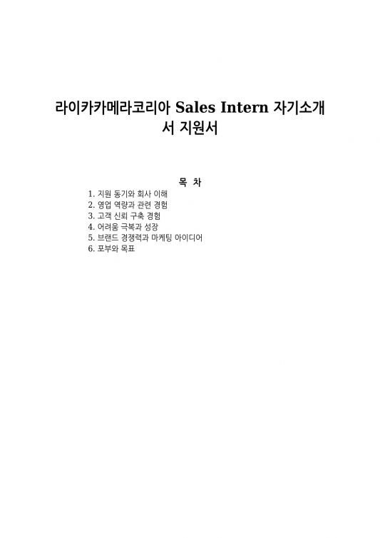 라이카카메라코리아 Sales Intern 자기소개서 지원서